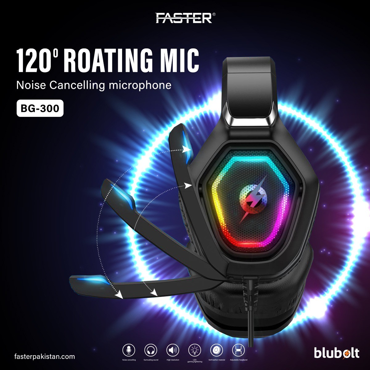 FASTER Blubolt BG-300 Surrounding Sound Gaming Headset with Noise ...