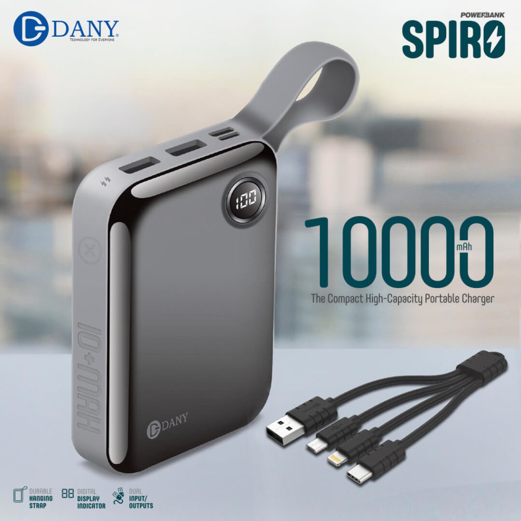 Dany Spiro (10,000 mAh) Power Bank 3 in 1 cable for android, lightning ...
